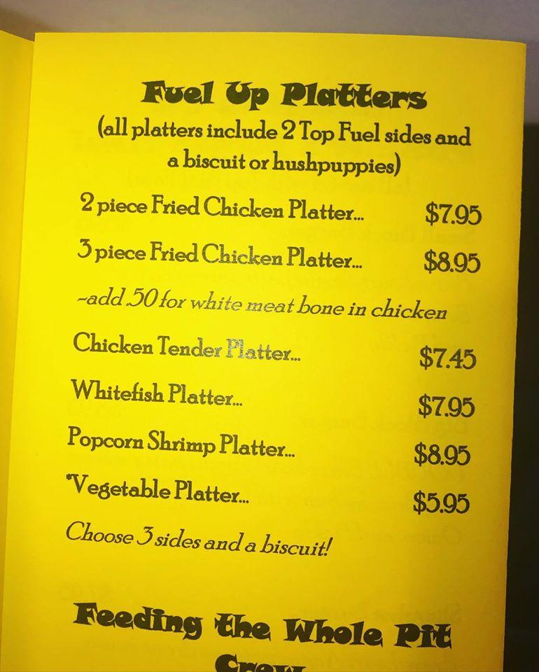 Menu at Top Fuel Grill BBQ, Old Fort