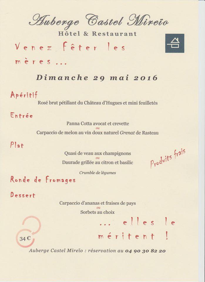 Menu at Auberge Castel Miréio, Cairanne