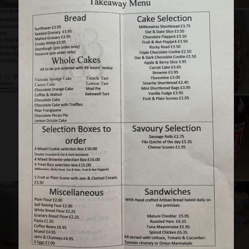 Menu at Cafe Coucou, Saffron Walden