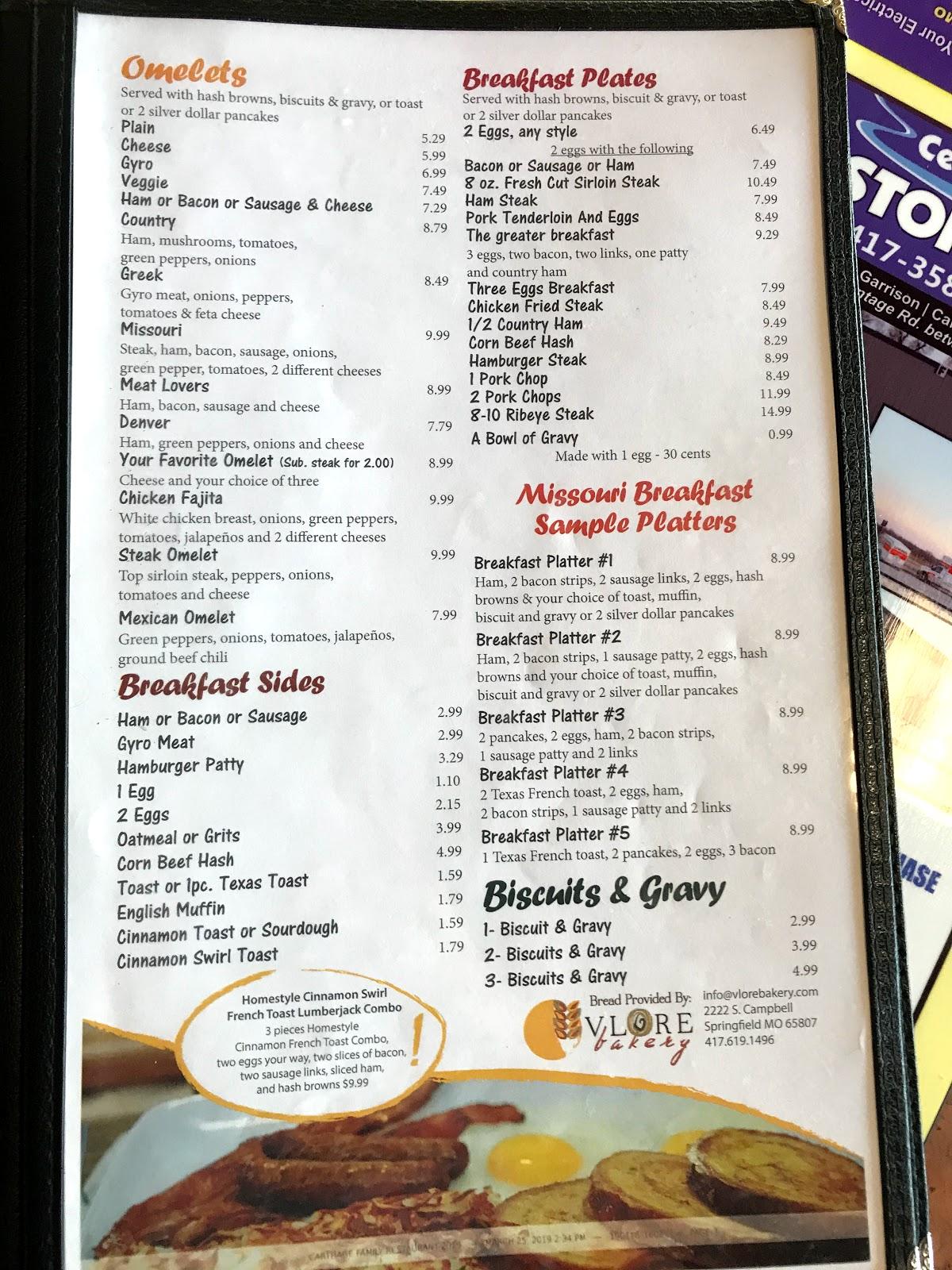 Menu at Carthage Family Restaurant, Carthage