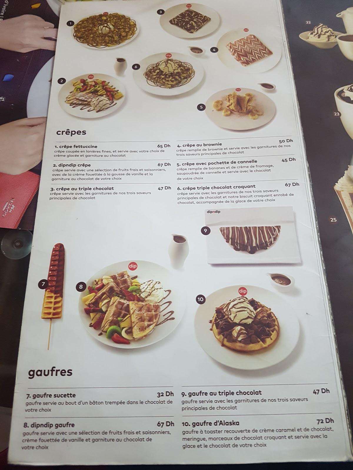 Menu at dipndip Morocco Mall cafe, Casablanca, H7GV+WVX