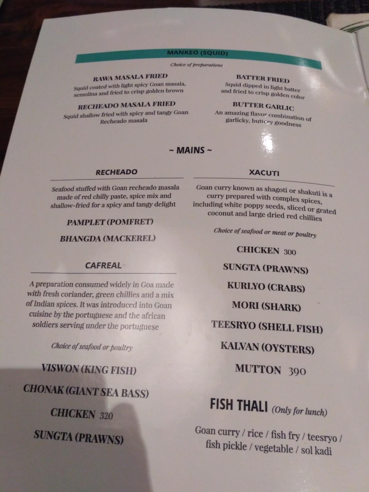 Menu at Peep Kitchen, Bambolim, Risara Luxury