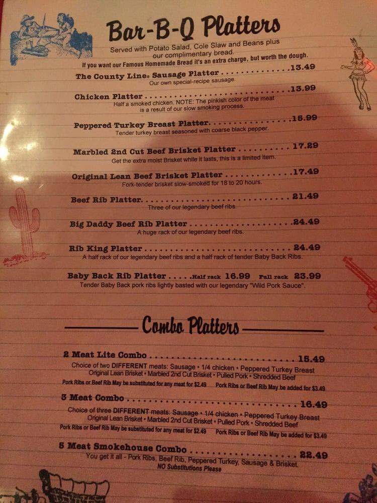 Menu at State Line BBQ, El Paso