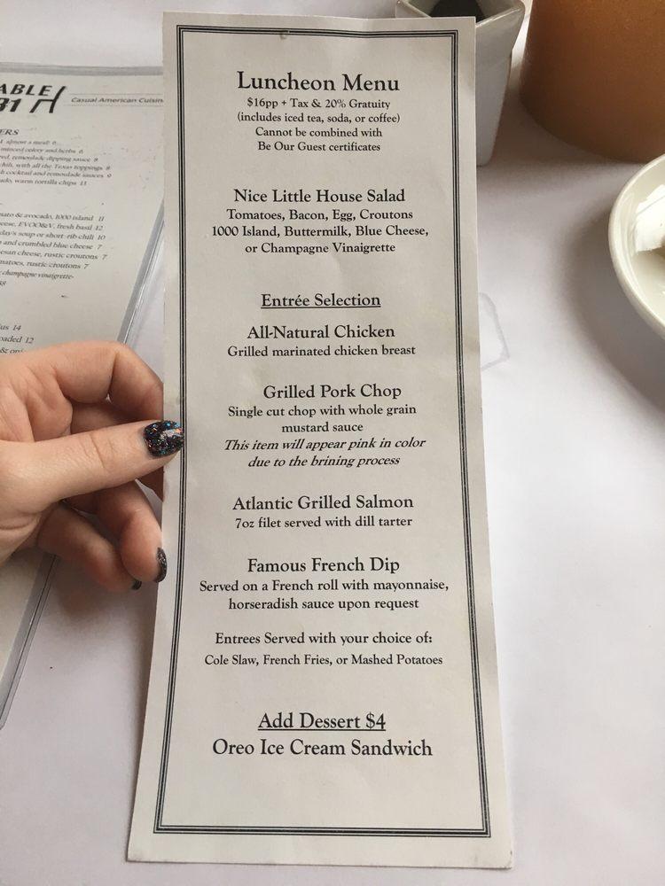 Menu at Table 31 restaurant, Mooresville