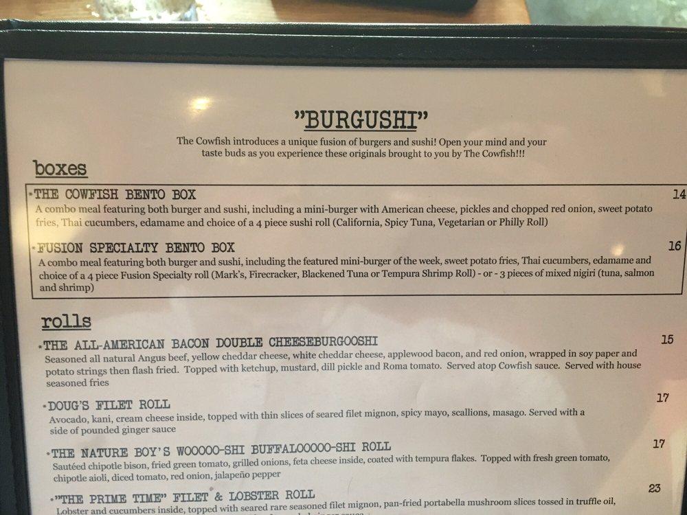 Menu at The Cowfish Sushi Burger Bar, Raleigh