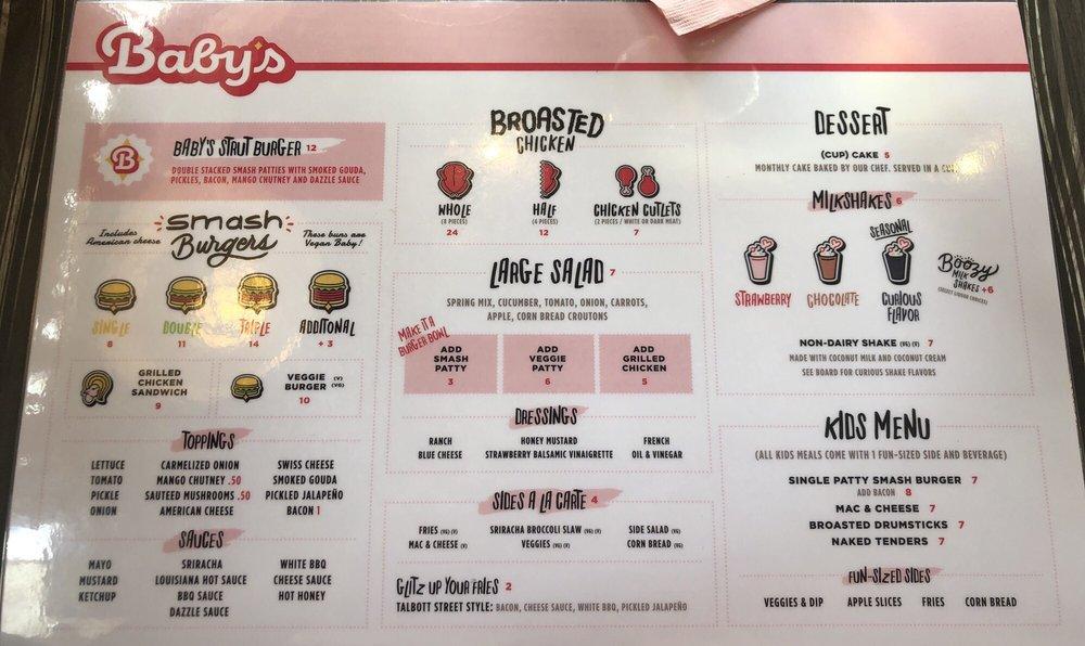 Menu at Baby's pub & bar, Indianapolis