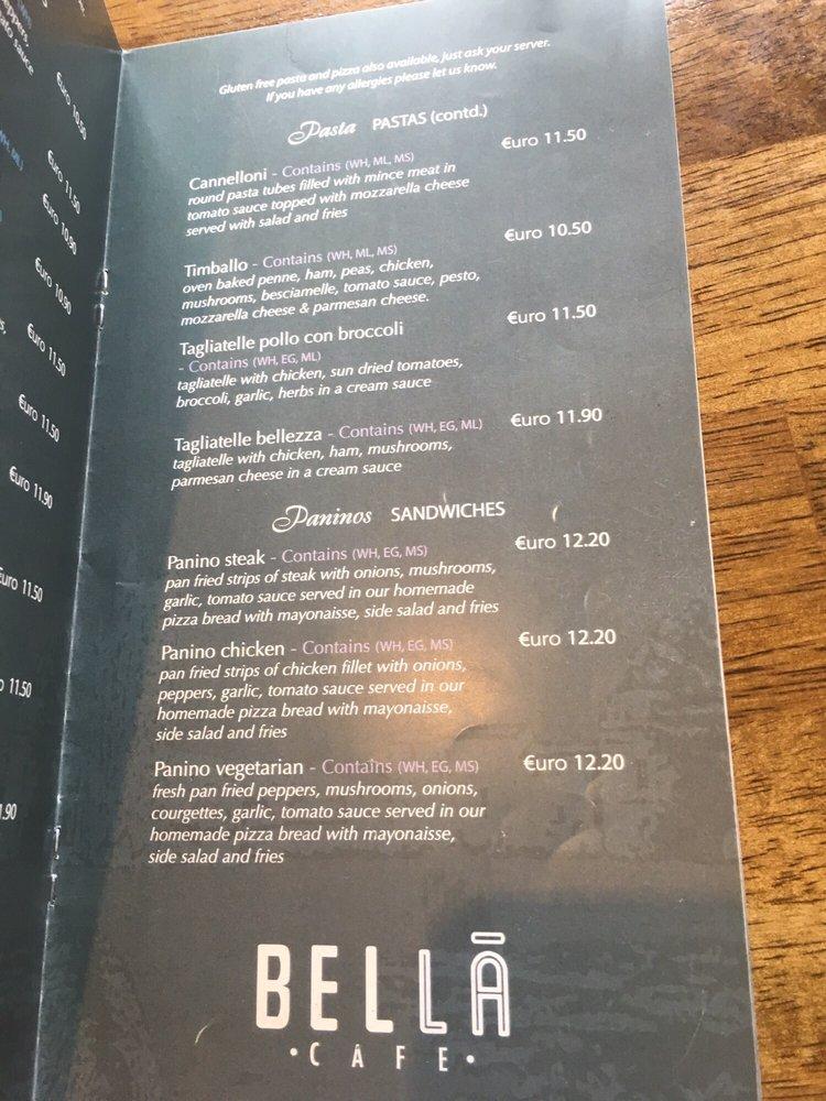 Menu at Bella Cafe, Fermoy, 41 McCurtain St