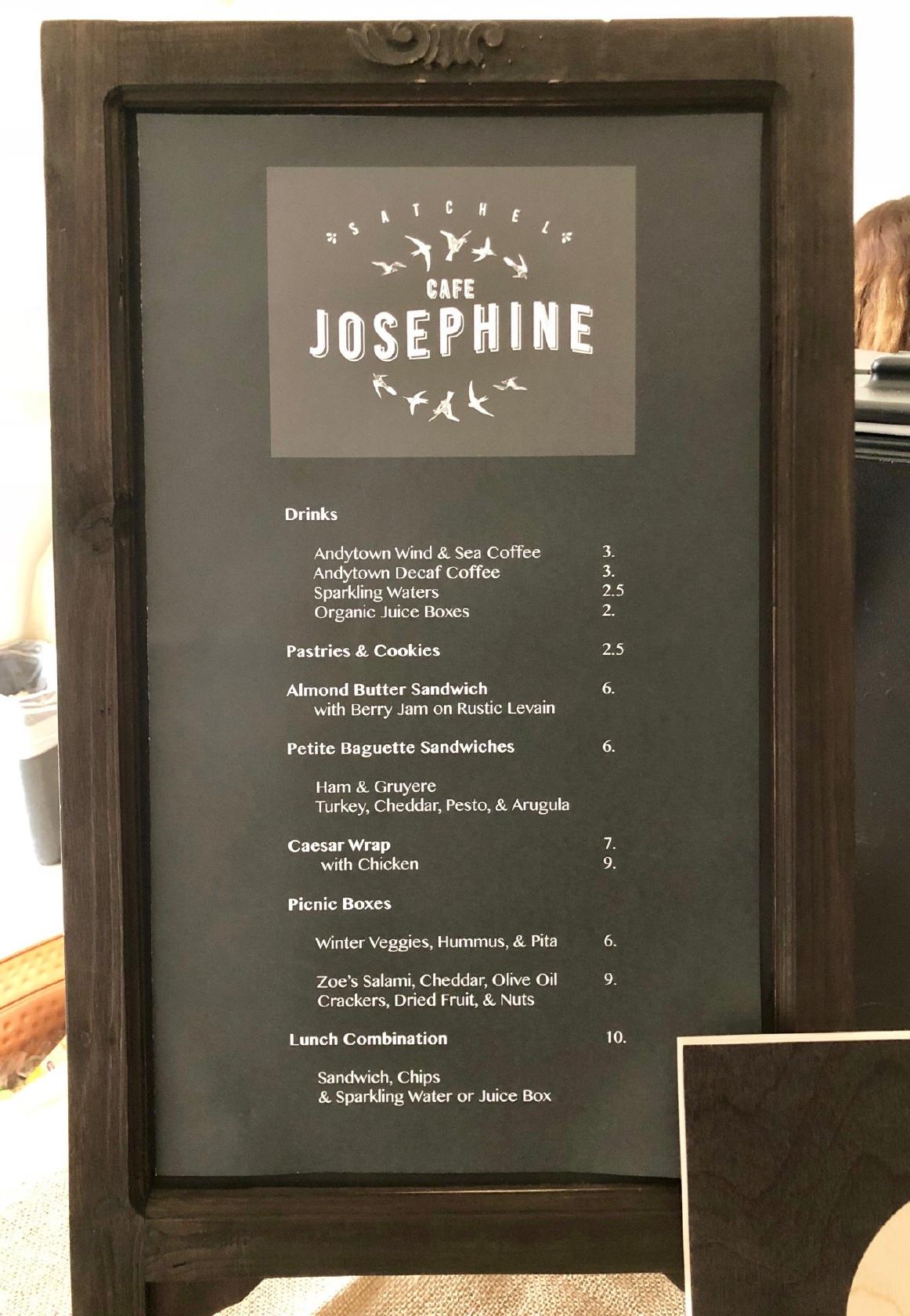 Menu at Café Josephine cafe, San Francisco