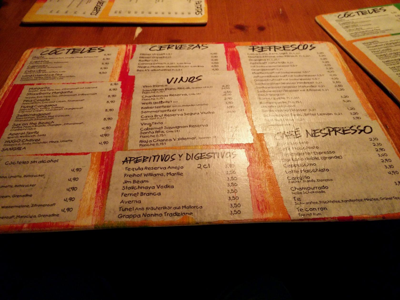 Speisekarte von Santa Cruz pub & Bar, Wien
