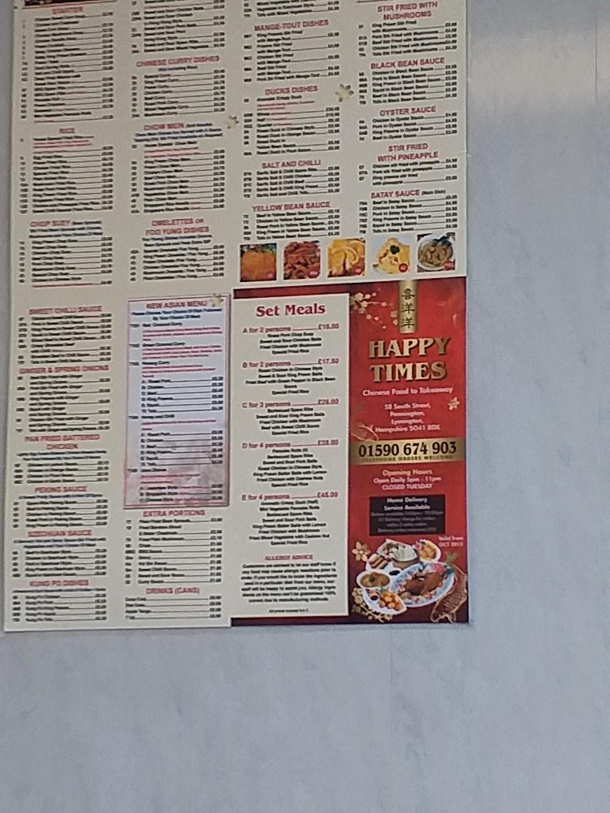 Menu at Happy Times fast food, Lymington