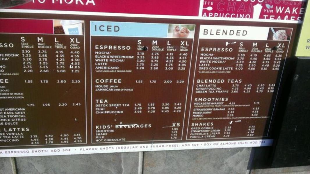 Menu at MOKA cafe, Madison, E Washington Ave