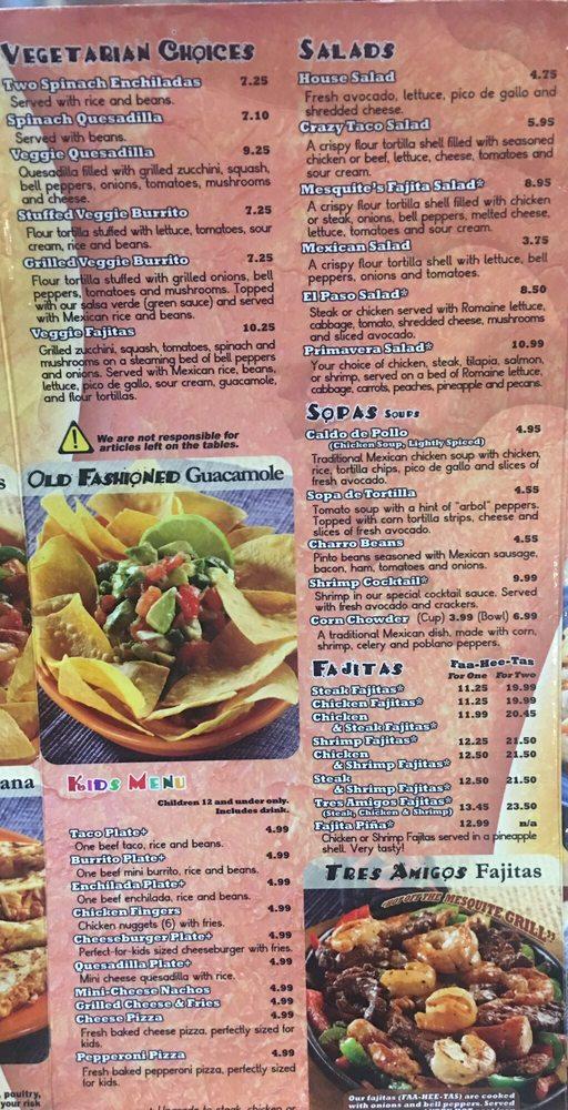 Menu at Mesquite Mexican Grill and Bar, Locust Grove