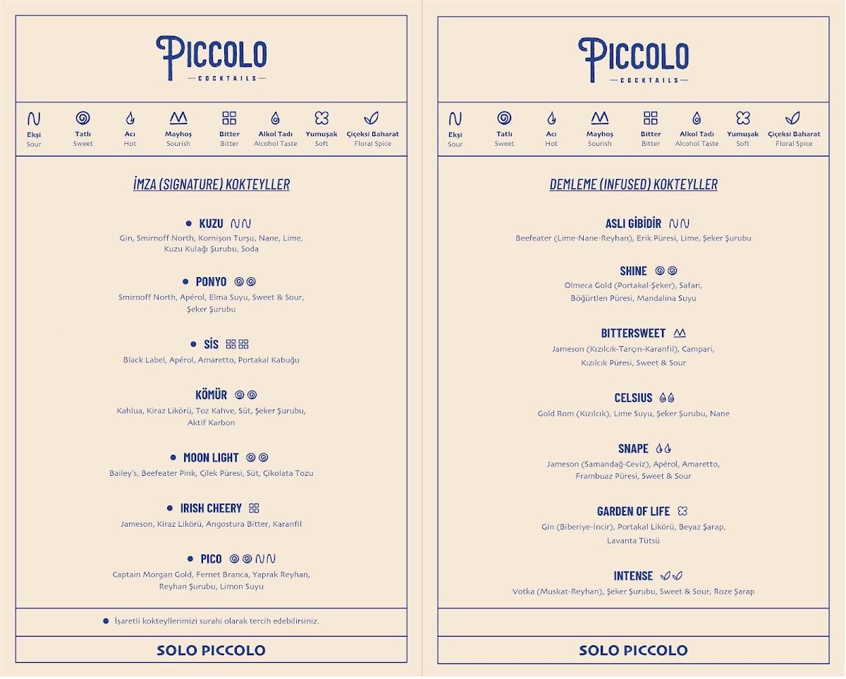 Menu at Piccolo Cocktails, Istanbul