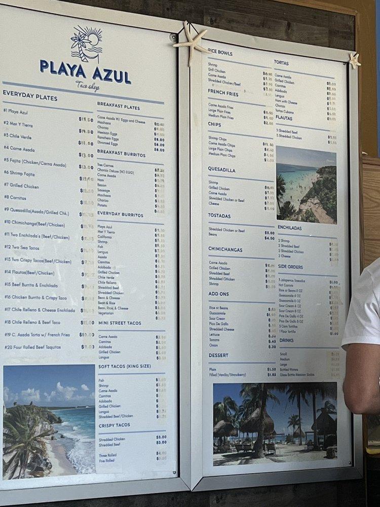 Menu at Playa Azul Taco Shop restaurant, Salina