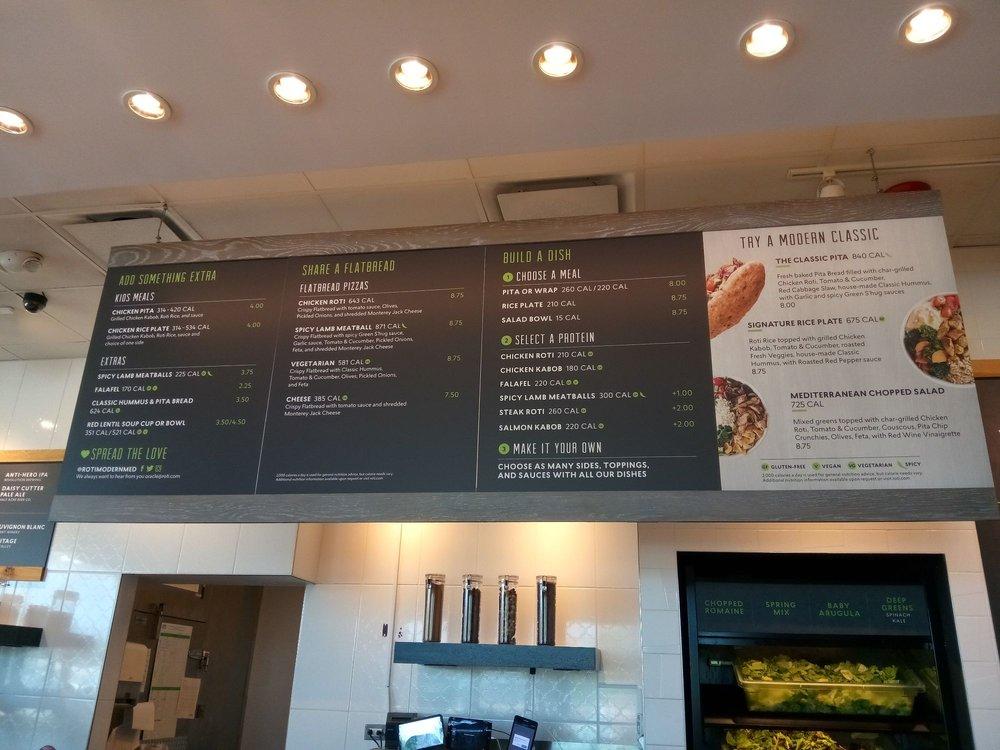 Menu at Roti Mediterranean Bowls. Salads. Pitas. restaurant, Northbrook ...