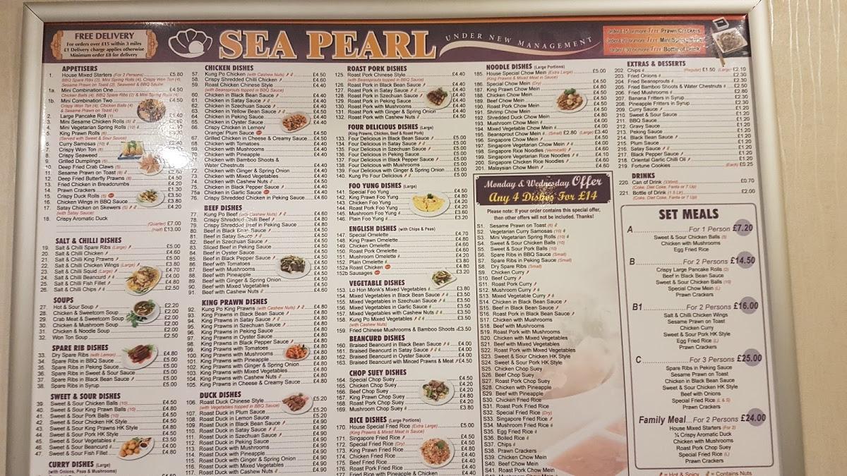 Menu at Sea Pearl restaurant, Sutton-in-Ashfield