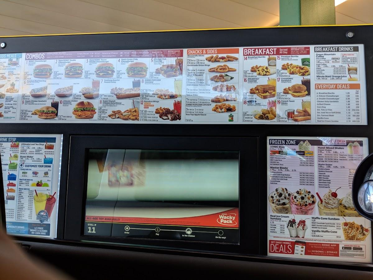 Menu at Sonic Drive-In fast food, Shiprock, Navajo Shopping Center