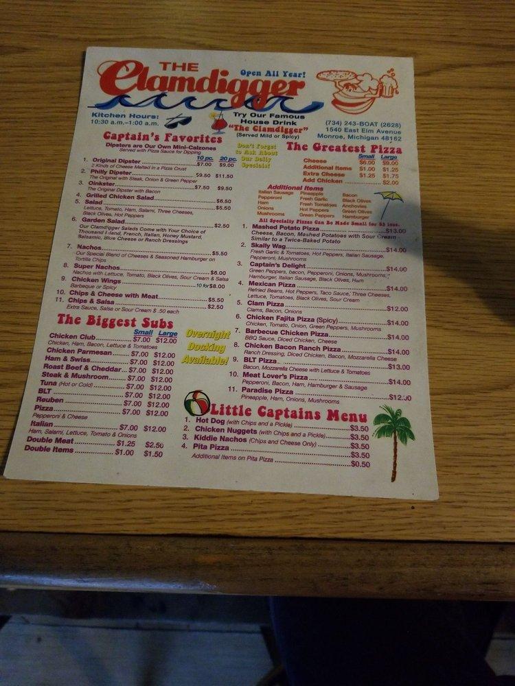 Menu at The Clamdigger pizzeria, Monroe