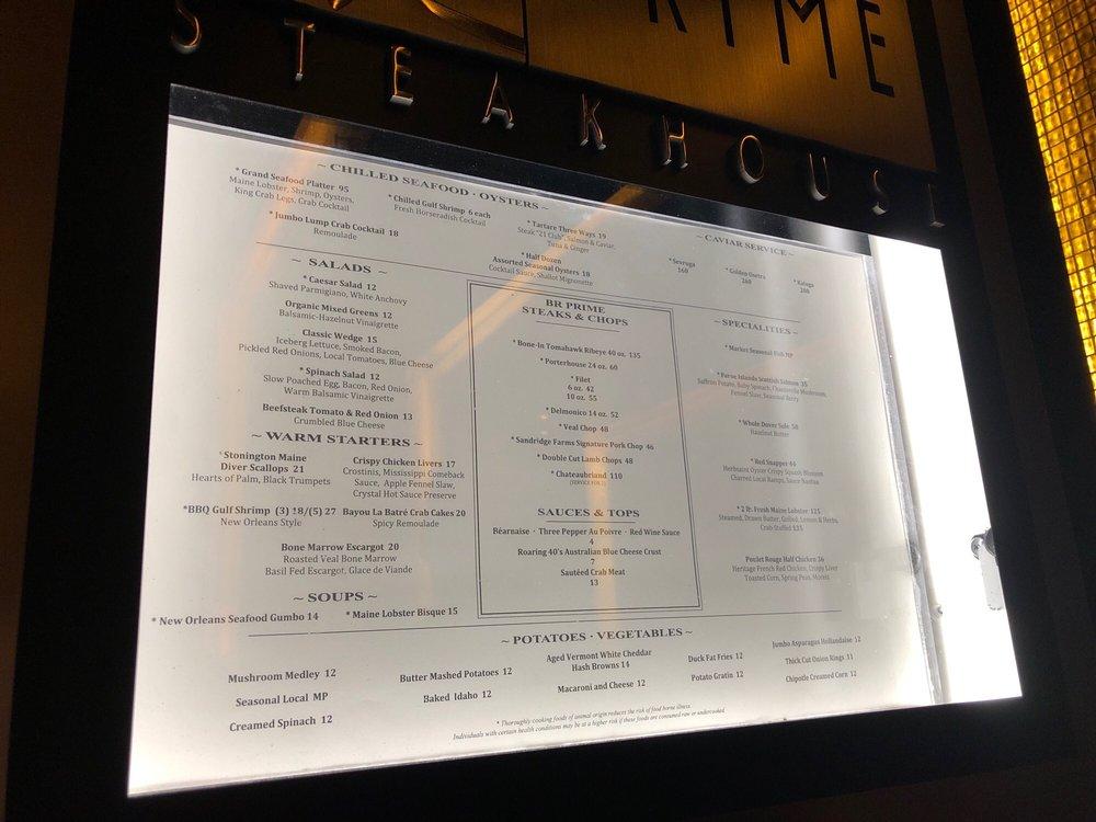 Menu at BR Prime steakhouse, Biloxi, 875 Beach Boulevard