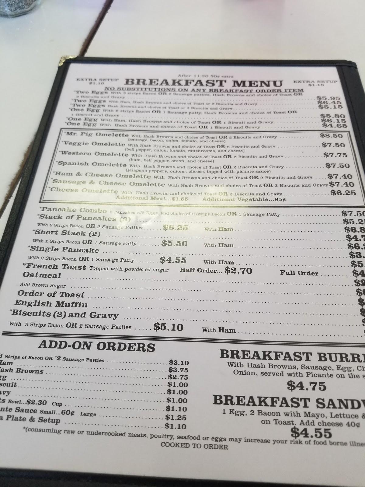 Menu at Dixie Pig restaurant, Abilene, Butternut St