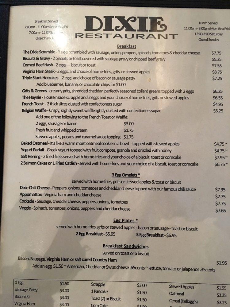 Menu at Dixie Restaurant, Petersburg