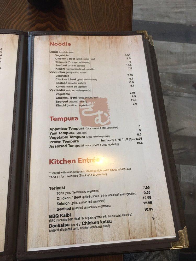 Menu at Kimu Japanese Cuisine restaurant, Vancouver