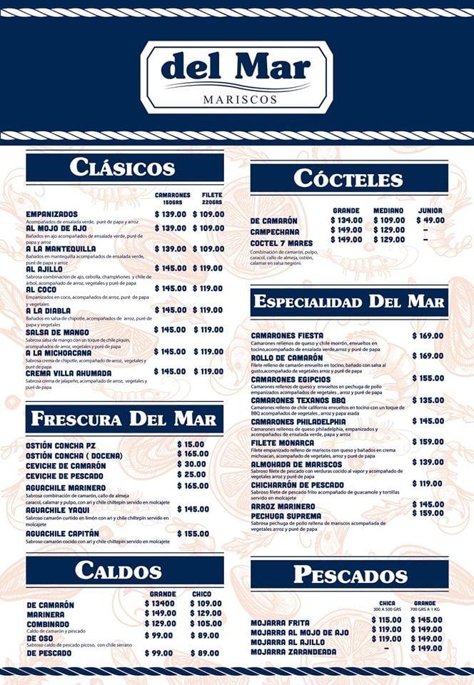 Menu at Mariscos Del Mar La Cuesta restaurant, Ciudad Juarez