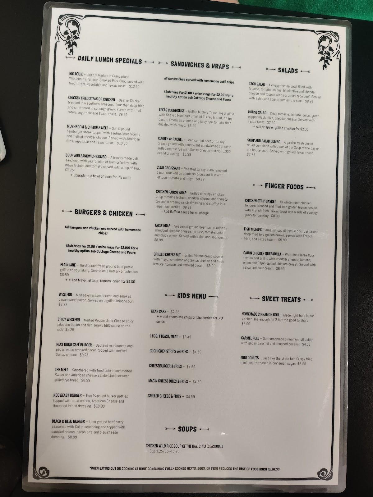 Menu at Next Door Cafe, New Richmond
