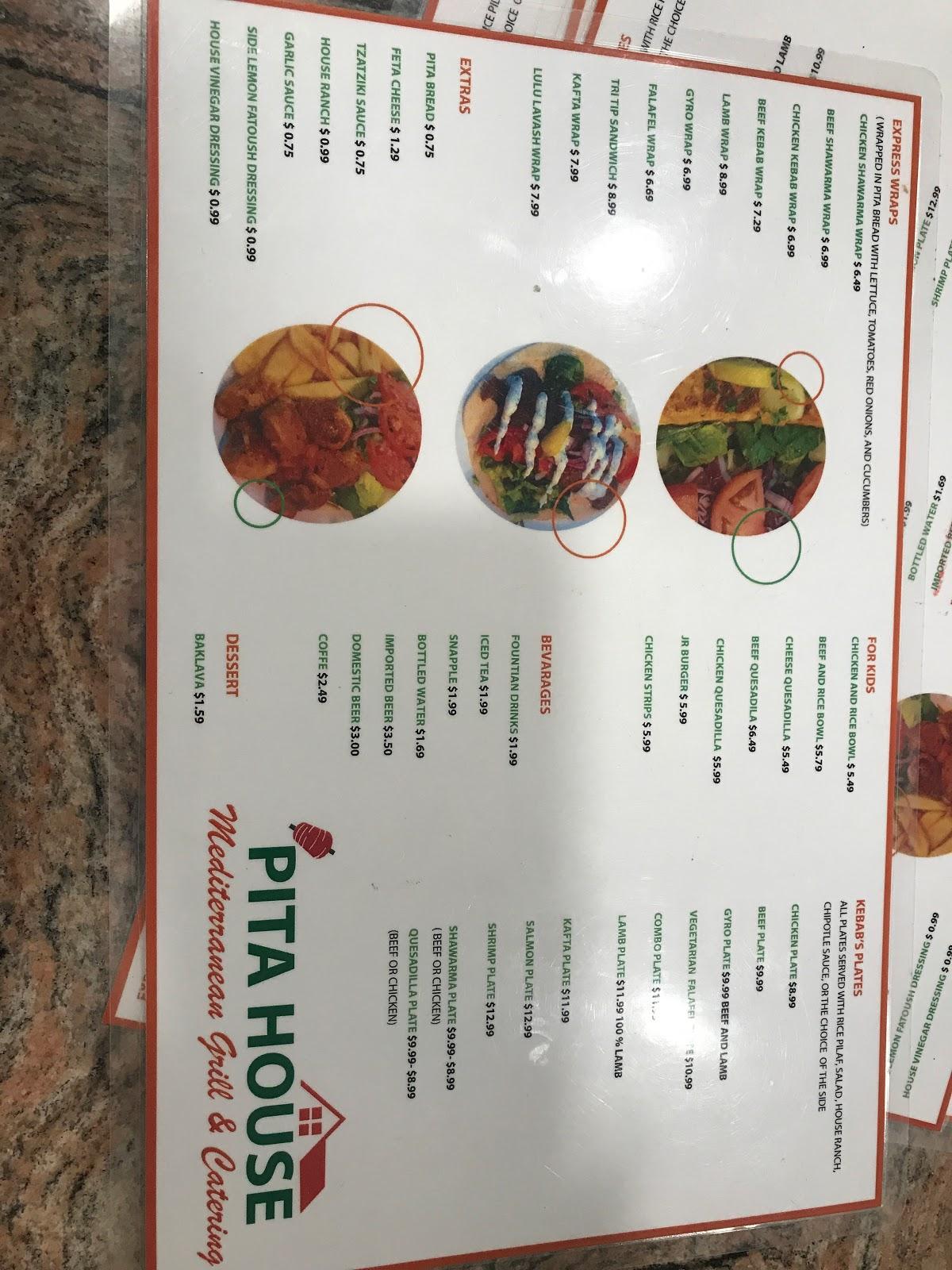 Menu at Pita House restaurant, Madera