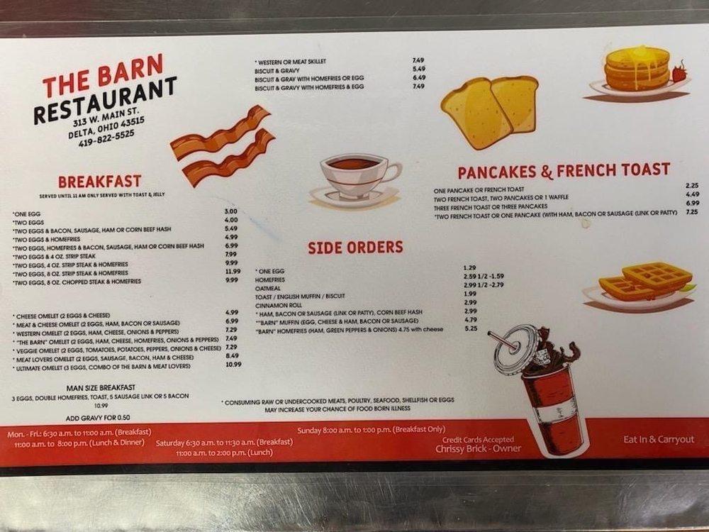 Menu at The Barn Restaurant, Delta
