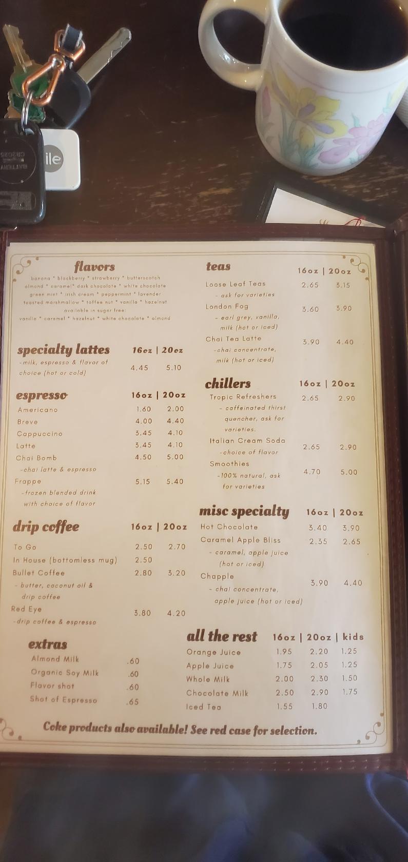 Menu at Cafe Latté @ The Jackson, Paola, 139 W Peoria St