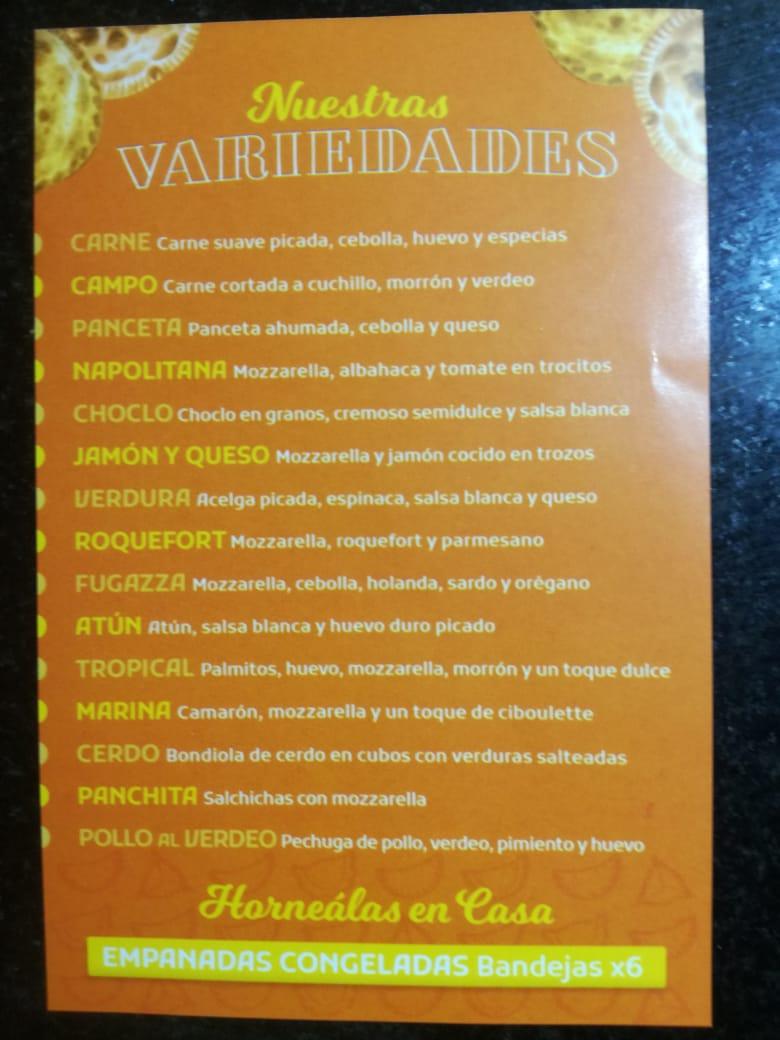Menu at Los Troncos Empanadas restaurant, Argentina