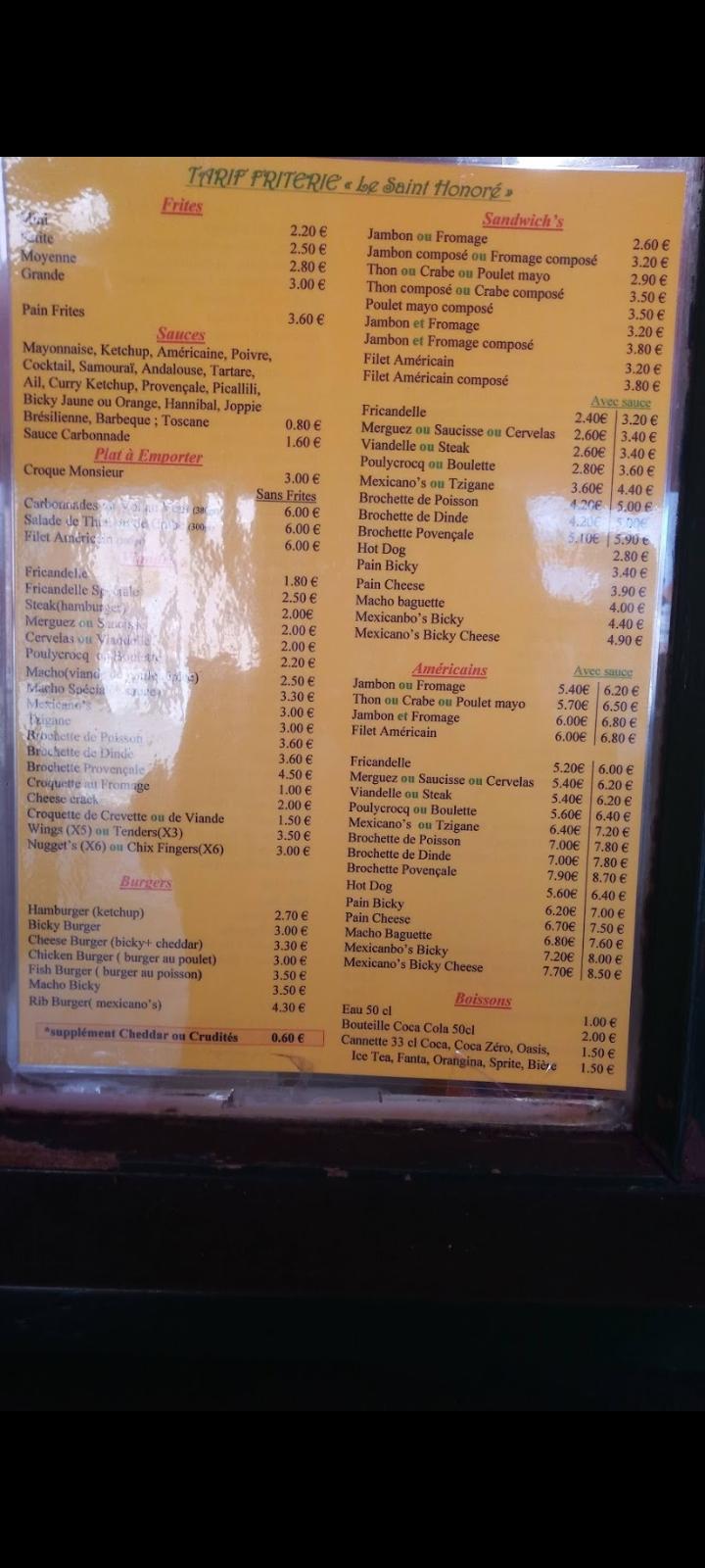 Menu au Le Saint-Honore restaurant, Bousbecque