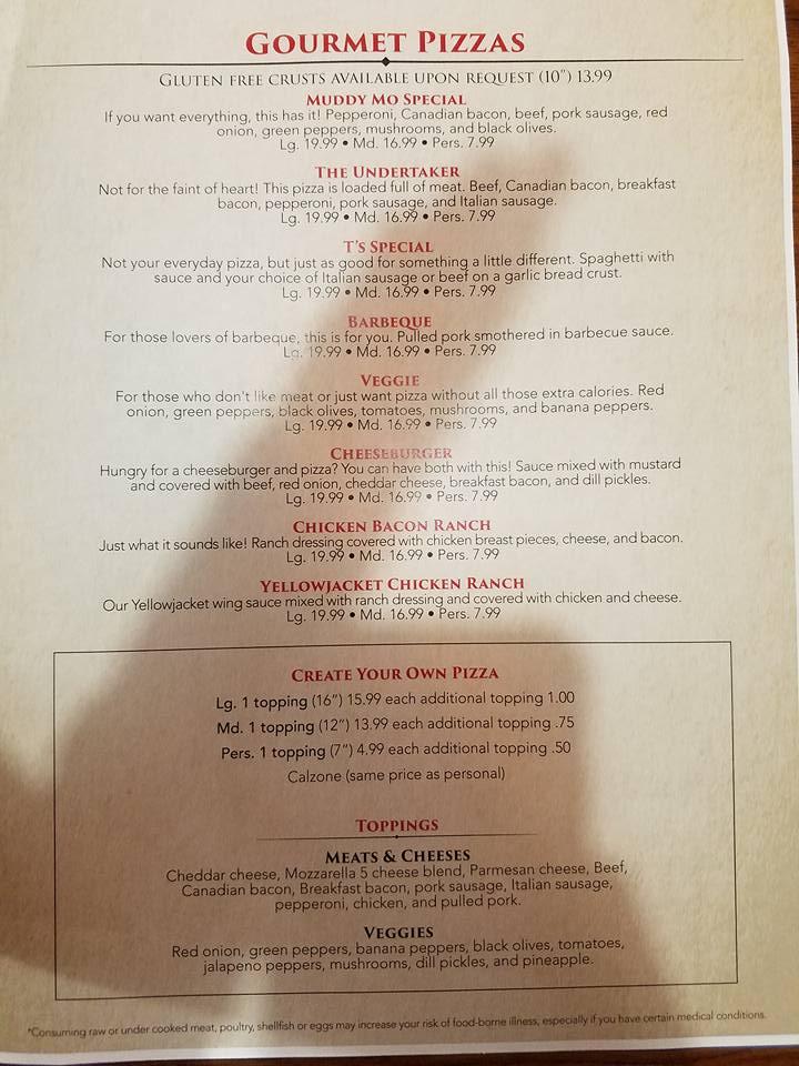 Menu at Muddy MO Pizzaria pizzeria, Glasgow