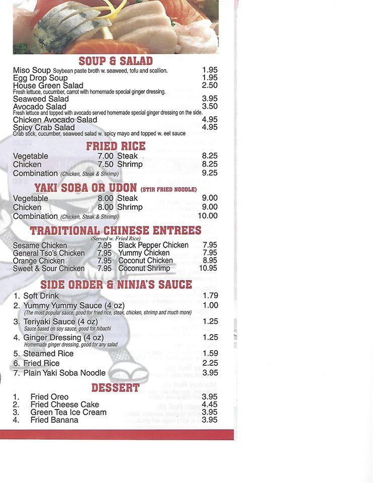 Menu at Ninja Express restaurant, Wabash