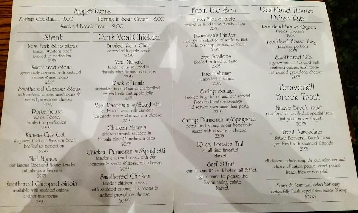Menu at Rockland House pub & bar, Roscoe