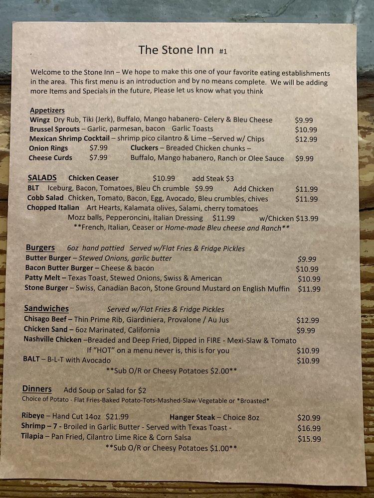 Menu at The Stone Inn pub & bar, Chisago City