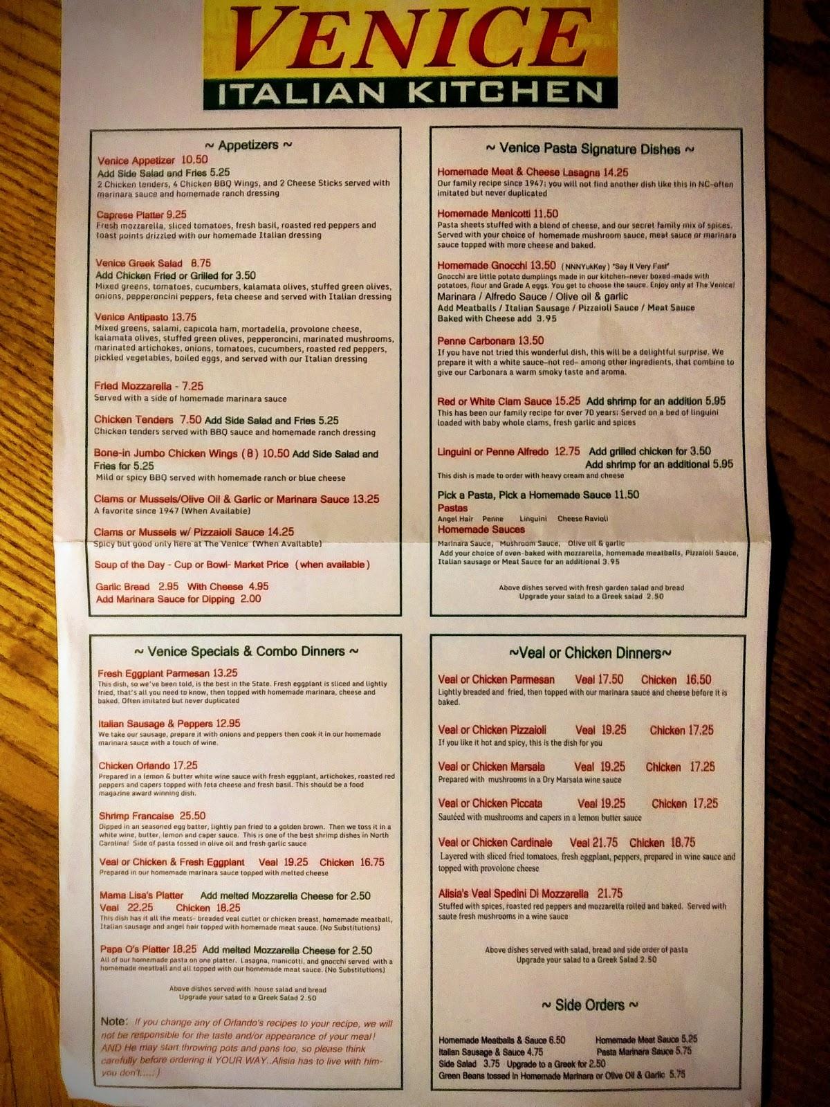 Menu at Venice Italian Kitchen & Delicatessen restaurant, Atlantic ...