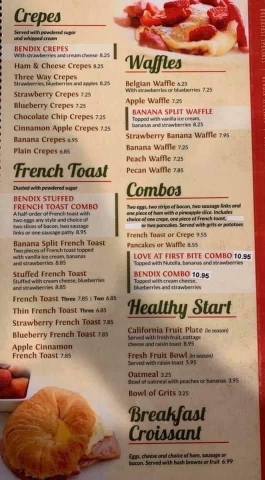 Menu at Bendix Restaurant Family Dining, South Bend, W Western Ave