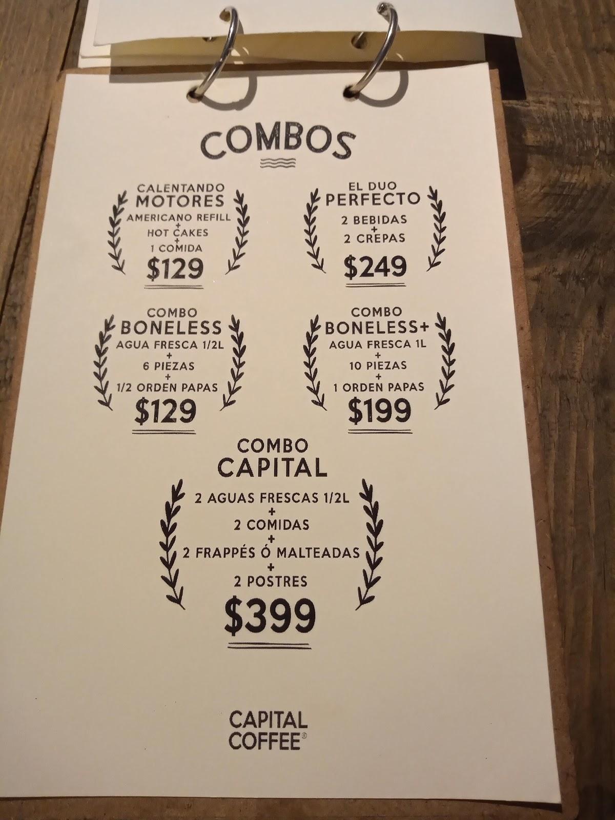 Carta del restaurante Capital Coffee, Saltillo, Gral. Nicolás Bravo 109