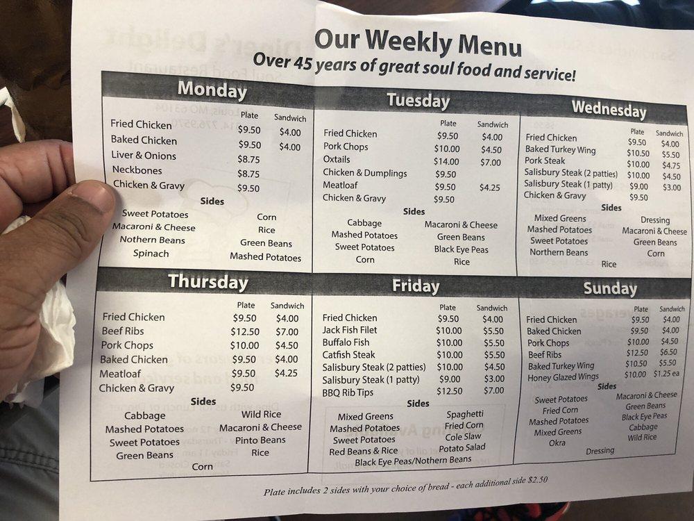 Menu at Diner's Delight restaurant, St. Louis