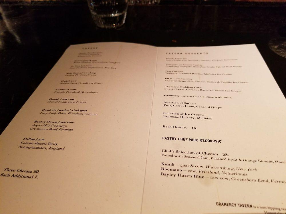 Menu at Gramercy Tavern pub & bar, New York City, 42 E 20th St