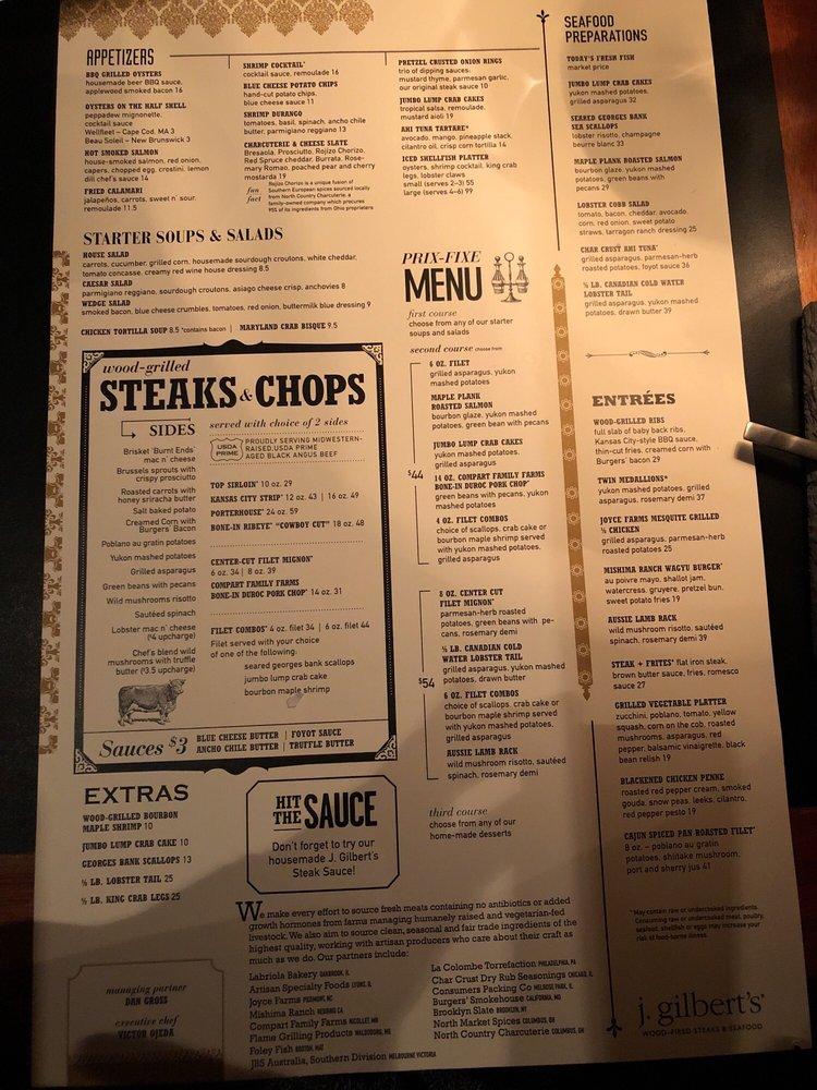 Menu at J. Gilbert's Wood Fired Steaks & Seafood Columbus pub & bar ...
