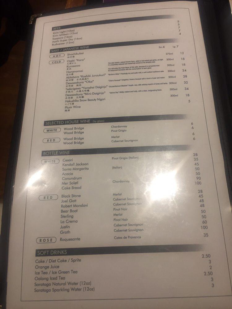 Menu at Matsuri restaurant, Miami