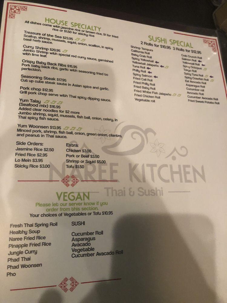 Carta del restaurante Naree Kitchen Thai & Sushi, Kansas City