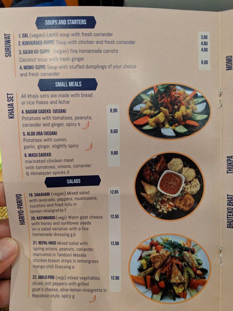 Menu at Nepal Haus restaurant, Munich