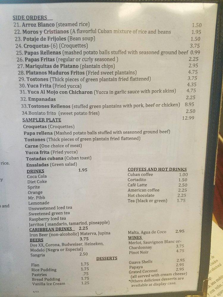 Menu at Sol Cubano restaurant, North Highlands