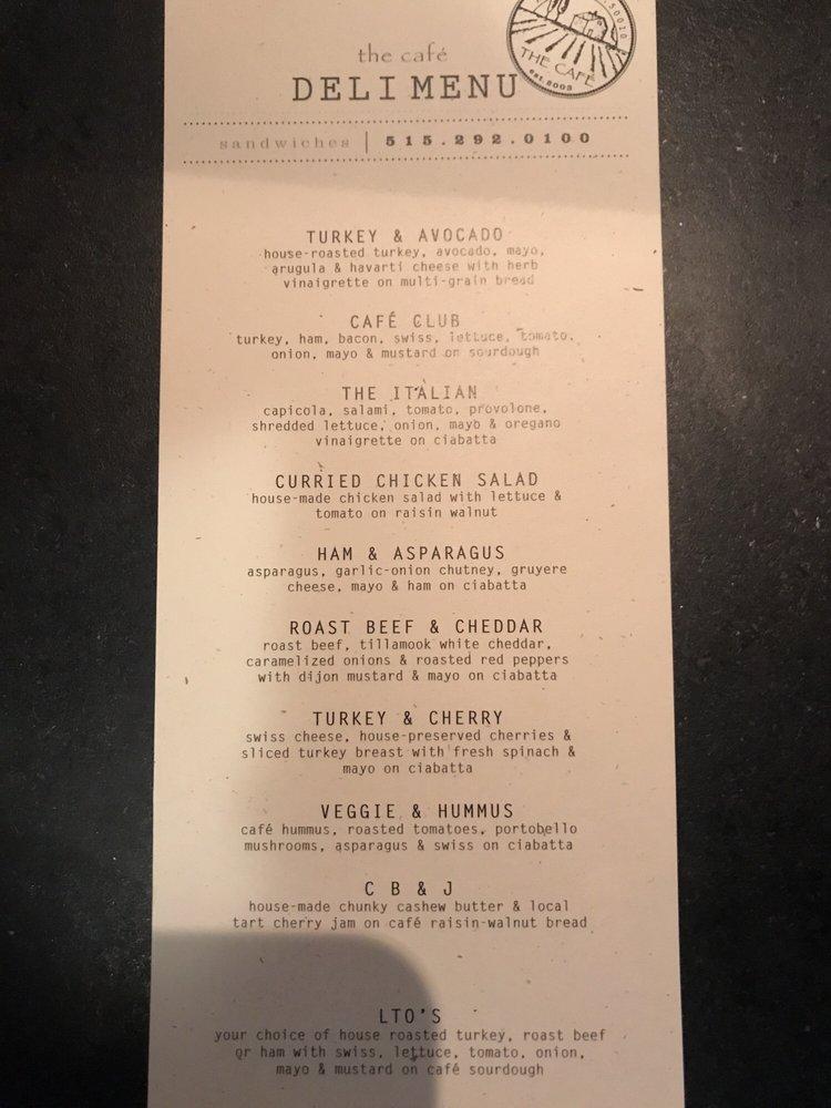 Menu at The Cafe, Ames