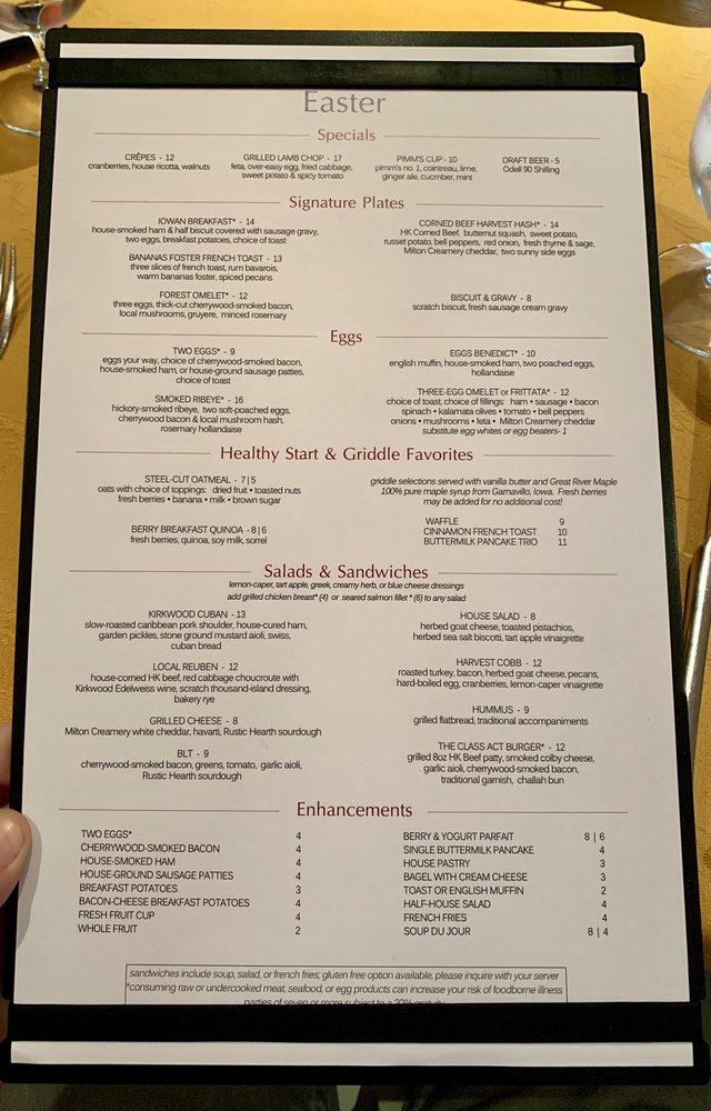 Menu at The Class Act restaurant, Cedar Rapids