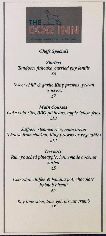 Menu at The Dog Inn at Longridge pub & bar, Preston